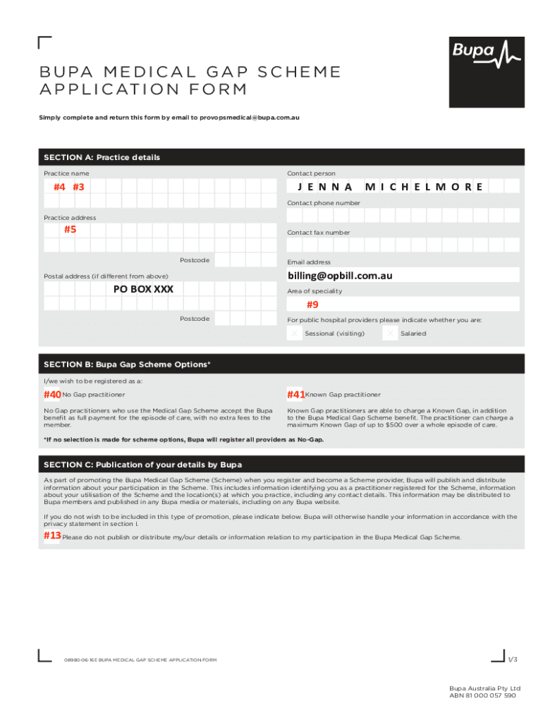 Fillable Online Bupa Medical Gap Scheme Registration Form Fax Email ...