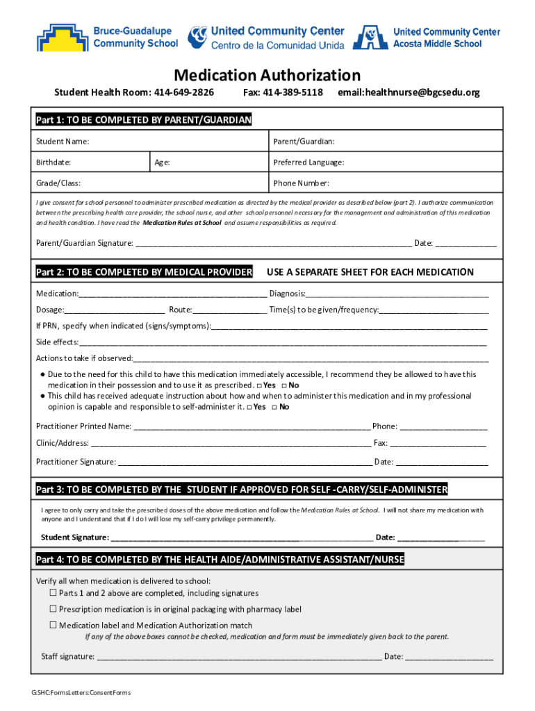Completable En línea 23-24 Medication Authorization Form Fax Email ...