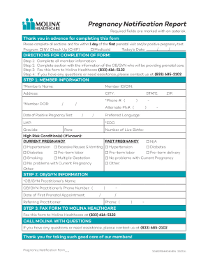 Fillable Online Pregnancy Notification Report. Thank you in advance for ...
