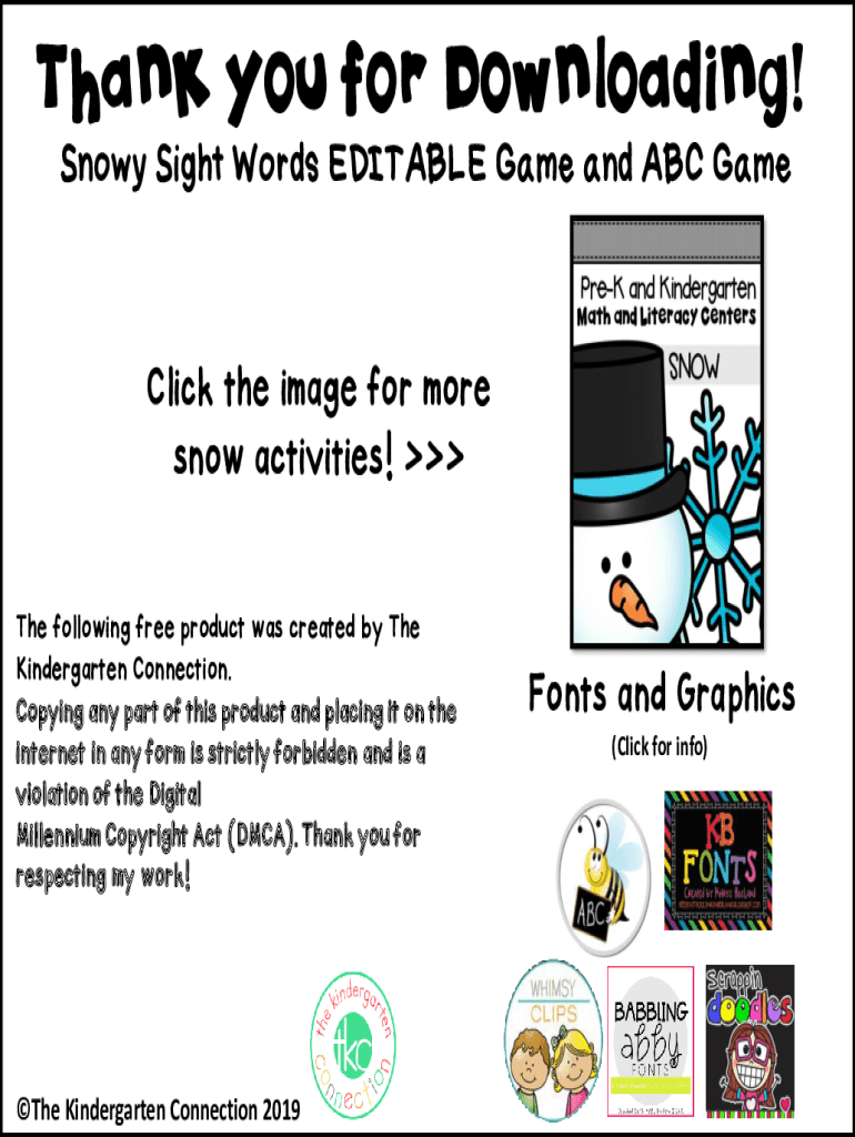 Fillable Online Thank you for Downloading! - Snowy Sight Words ... Fax ...