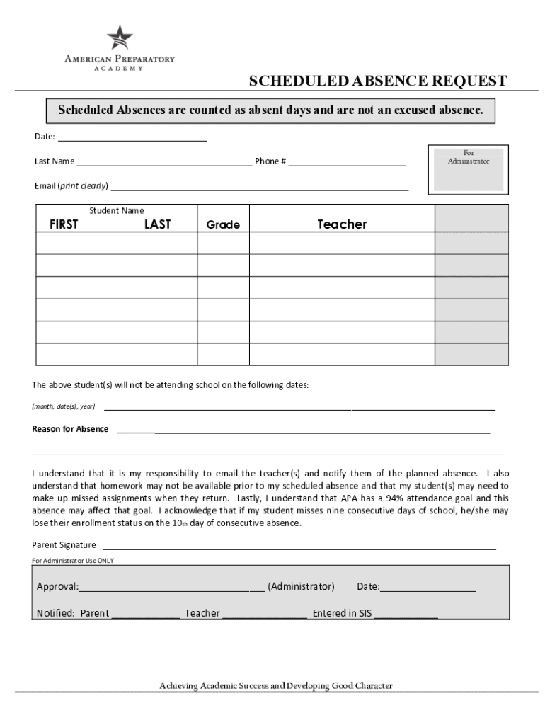 Fillable Online draper2 americanprep SCHEDULED ABSENCE REQUEST Fax ...