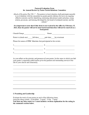 Fillable Online 1 Pastoral Evaluation Form for Annual Review by ... Fax ...