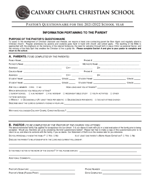 Fillable Online PASTORS QUESTIONNAIRE Fax Email Print - pdfFiller