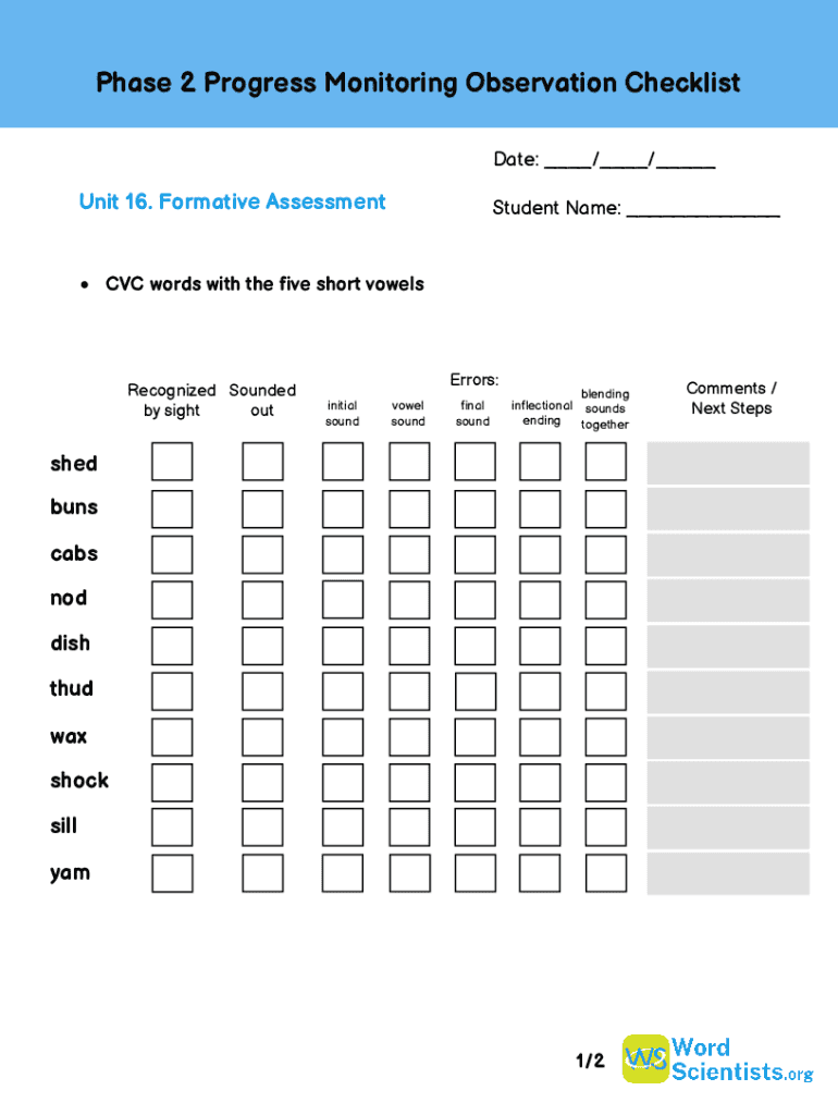 Fillable Online Phase 2 Progress Monitoring Observation Checklist Fax ...