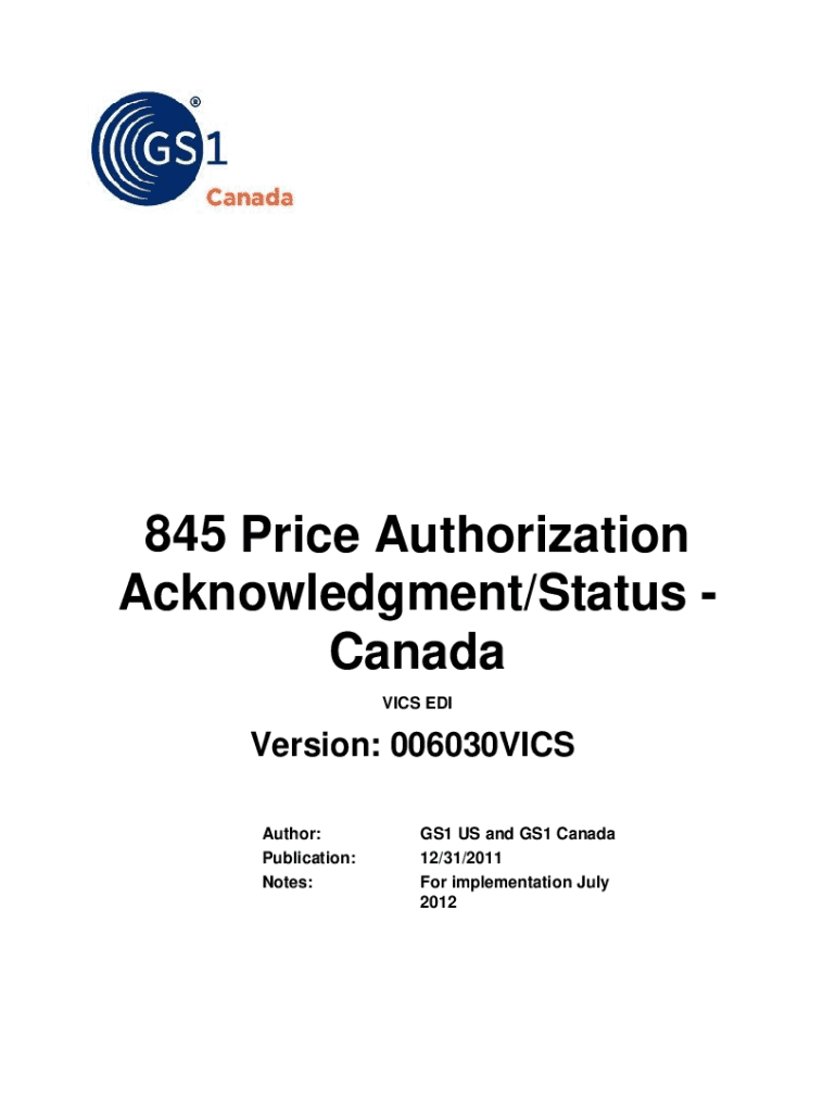 Fillable Online 845CA Price Authorization Acknowledgment/Status 6030 ...