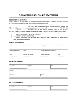 Fillable Online Odometer Disclosure Statement FormPDF & Word Fax Email ...