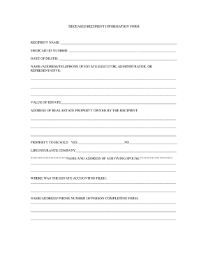 Fillable Online DECEASED RECIPIENT INFORMATION FORM Fax Email Print ...