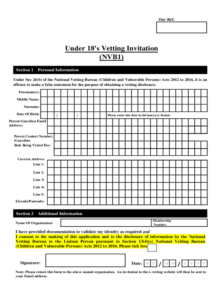 Fillable Online How to fill in your U18 vetting form Fax Email Print ...
