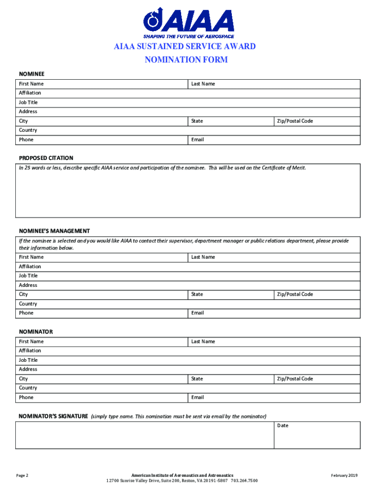 Fillable Online Help identifying candidates for AIAA Awards Fax Email ...