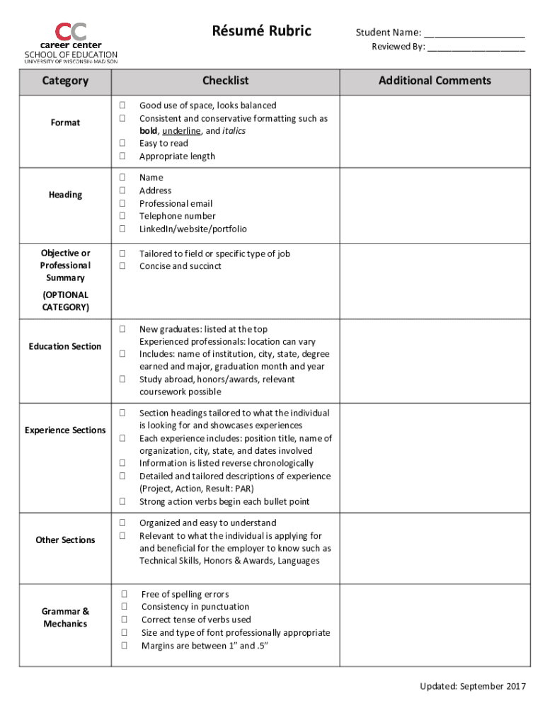 Fillable Online Rsum Rubric Fax Email Print - pdfFiller