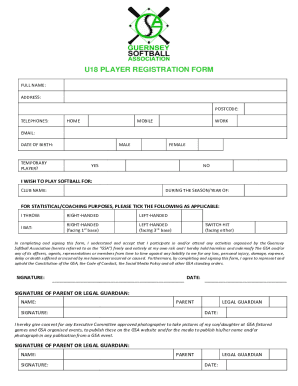Fillable Online U18 PLAYER REGISTRATION FORM Fax Email Print - pdfFiller