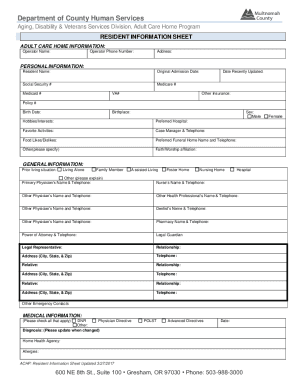 Fillable Online 0601 Resident Information Sheet.DOC Fax Email Print ...