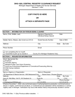 Fillable Online DHS-1929, CENTRAL REGISTRY CLEARANCE REQUEST Fax Email ...