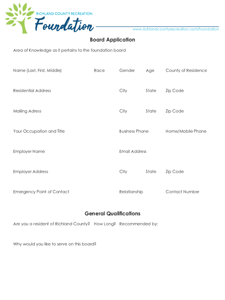 Fillable Online Foundation Board Application Fax Email Print - pdfFiller