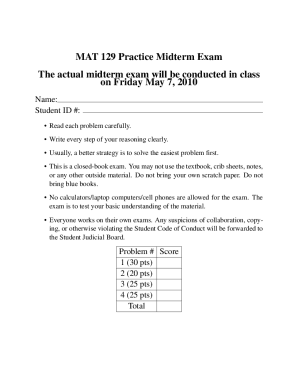 Fillable Online MAT 129 Practice Midterm Exam Fax Email Print - pdfFiller