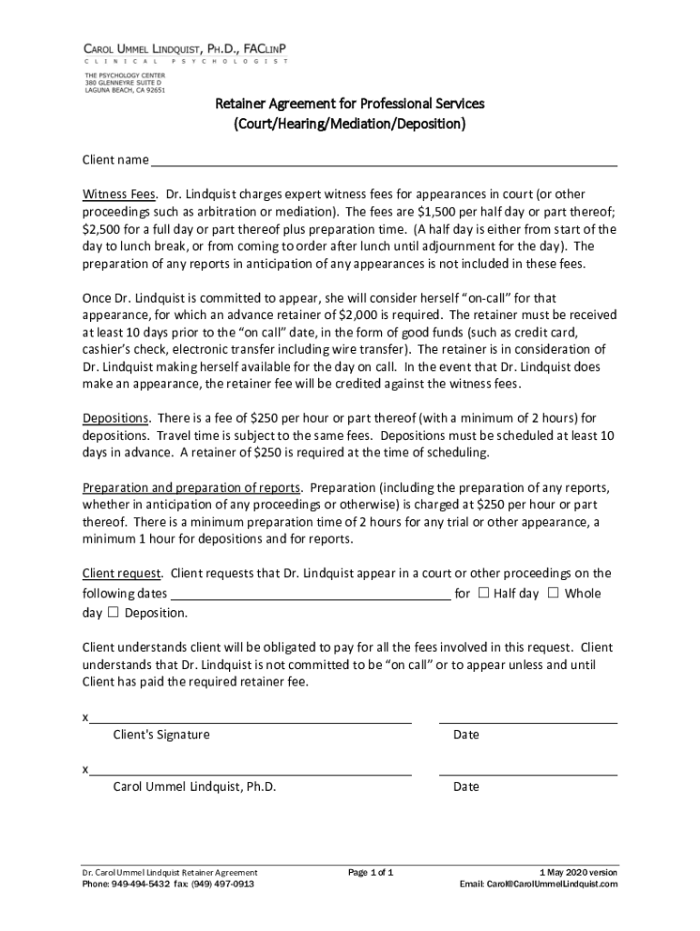 Fillable Online Retainer Agreement - Expert Witness Education Fax Email ...