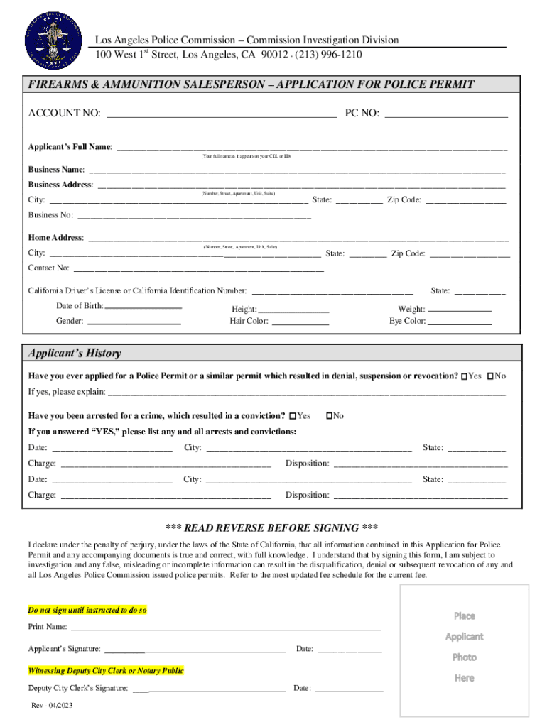 Fillable Online City Of Los Angeles Police Department - Headquarters ...