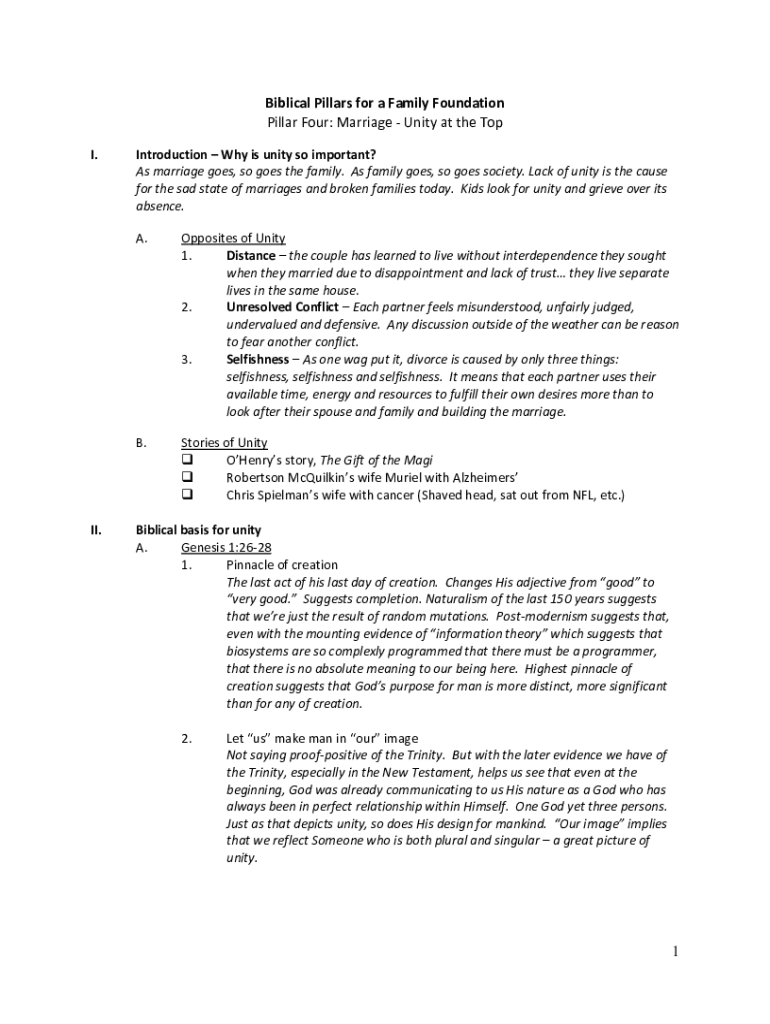 Fillable Online 1 Biblical Pillars for a Family Foundation Pillar Four ...