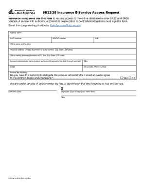 Fillable Online SR22/26 Insurance E-Service Access Request. Agencies ...