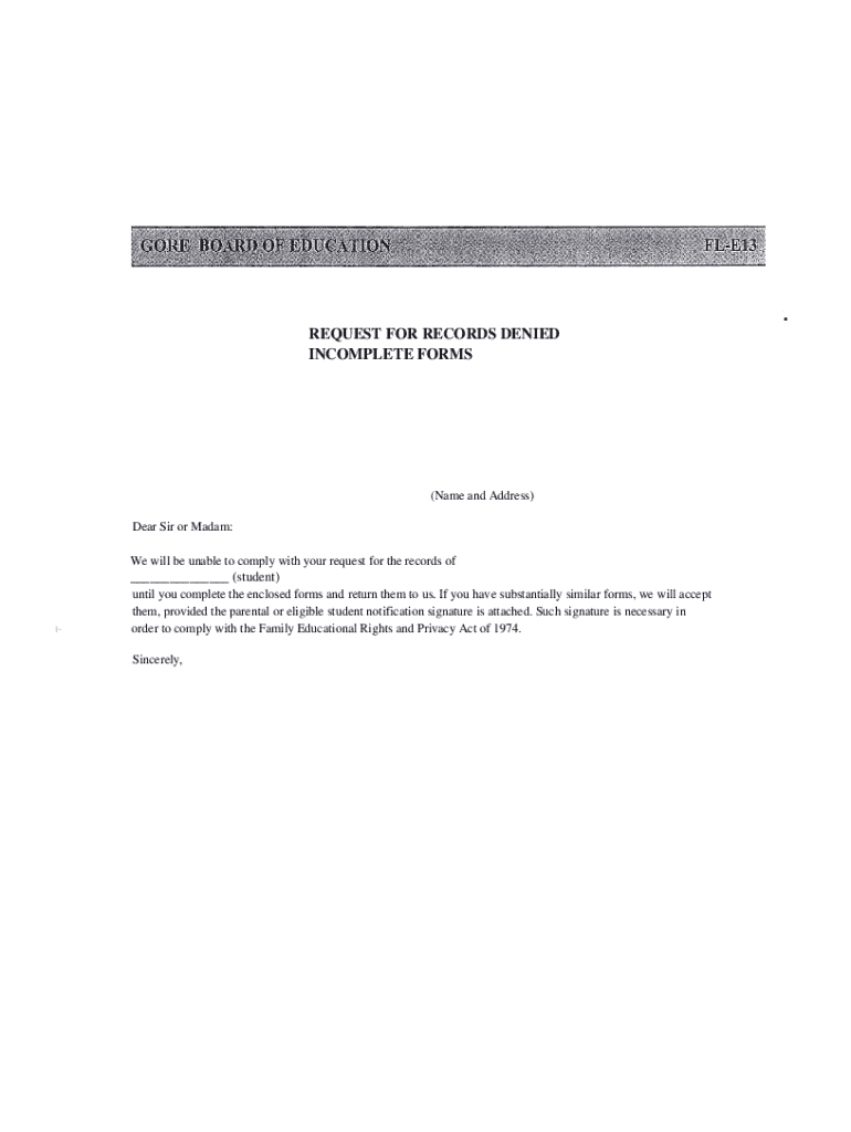 Fillable Online REQUEST FOR RECORDS DENIED INCOMPLETE FORMS Fax Email ...