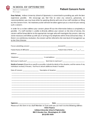 Fillable Online Patient Concern Form - Indiana University School of ...