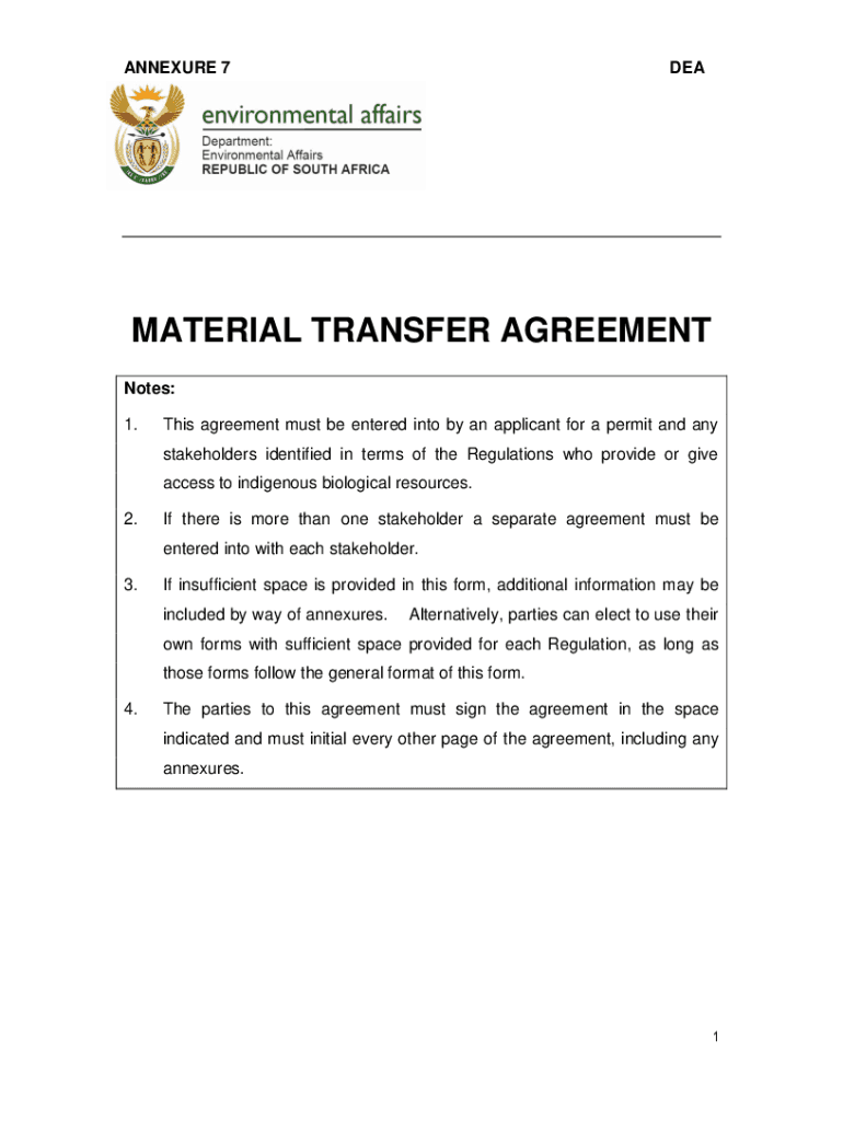 Fillable Online Standard Material Transfer Agreement: International ...
