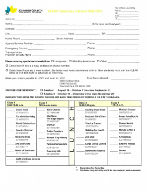 Fillable Online CLEAR Fall 2023 Saturday Registration Form Fax Email ...