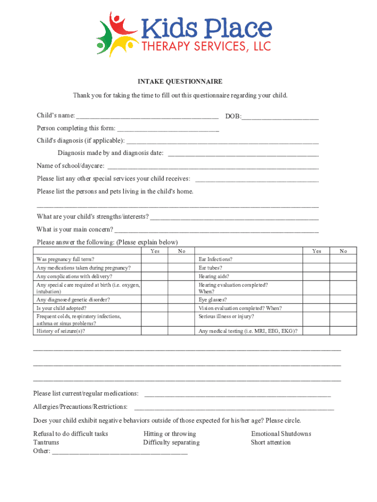Fillable Online Free Printable Counseling Intake Forms Fax Email Print ...