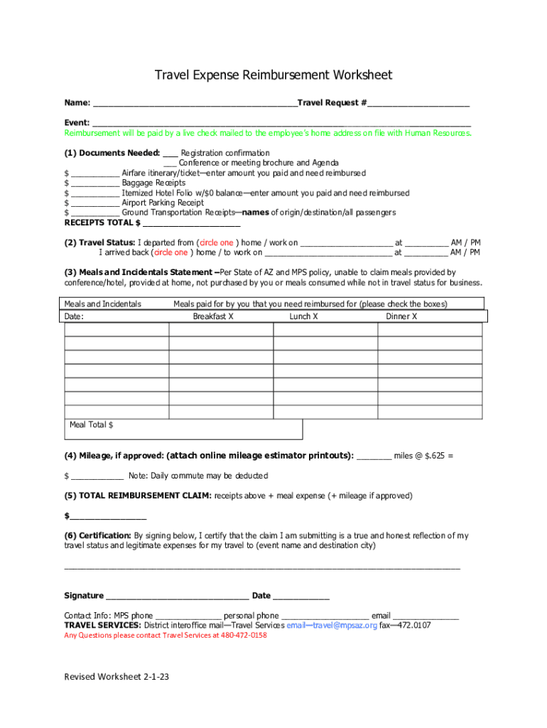 Fillable Online Travel Expense Reimbursement Claim Form Fax Email Print ...