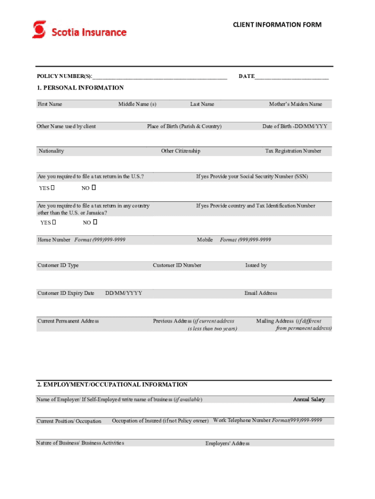 Fillable Online CLIENT INFORMATION FORM(AFFIRM) POLICY/APP Fax Email ...
