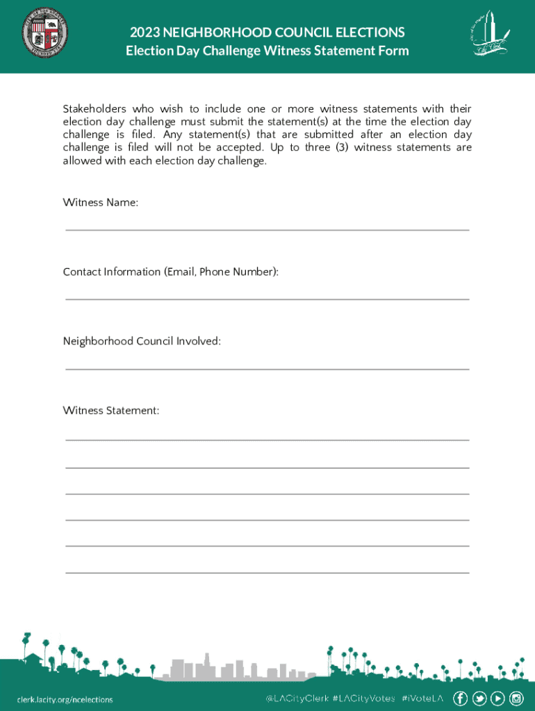 Fillable Online Election Day Challenge Witness Statement Form Fax Email Print - pdfFiller