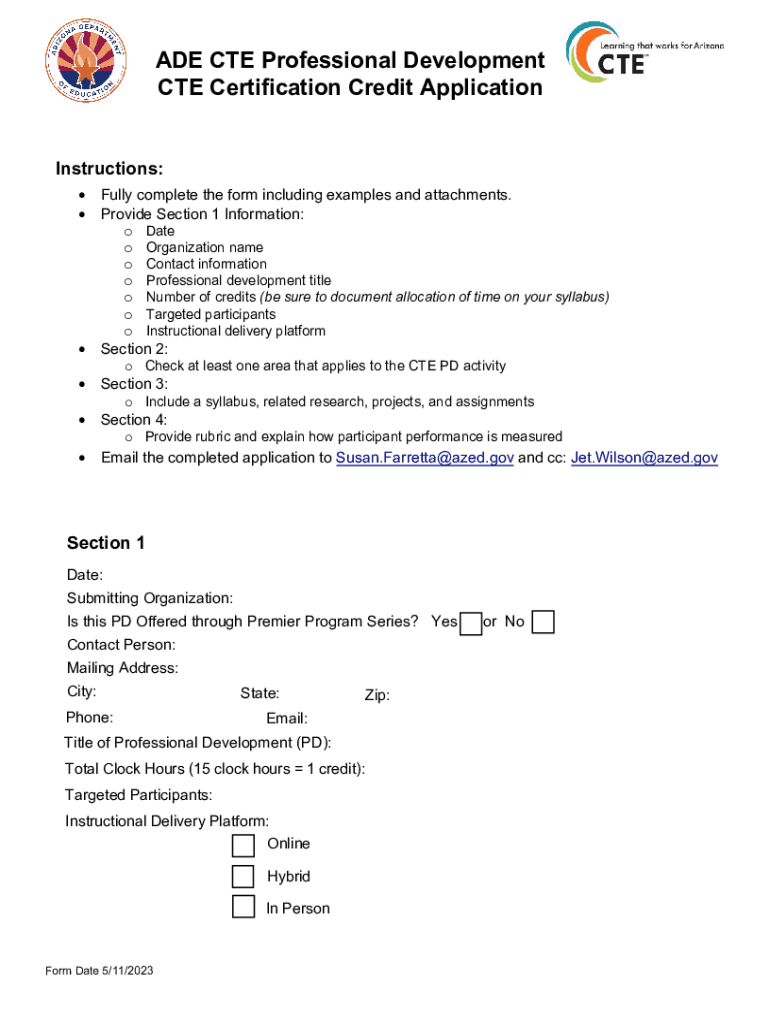 Fillable Online Career and Technical Education (CTE), K-12 Certificates ...