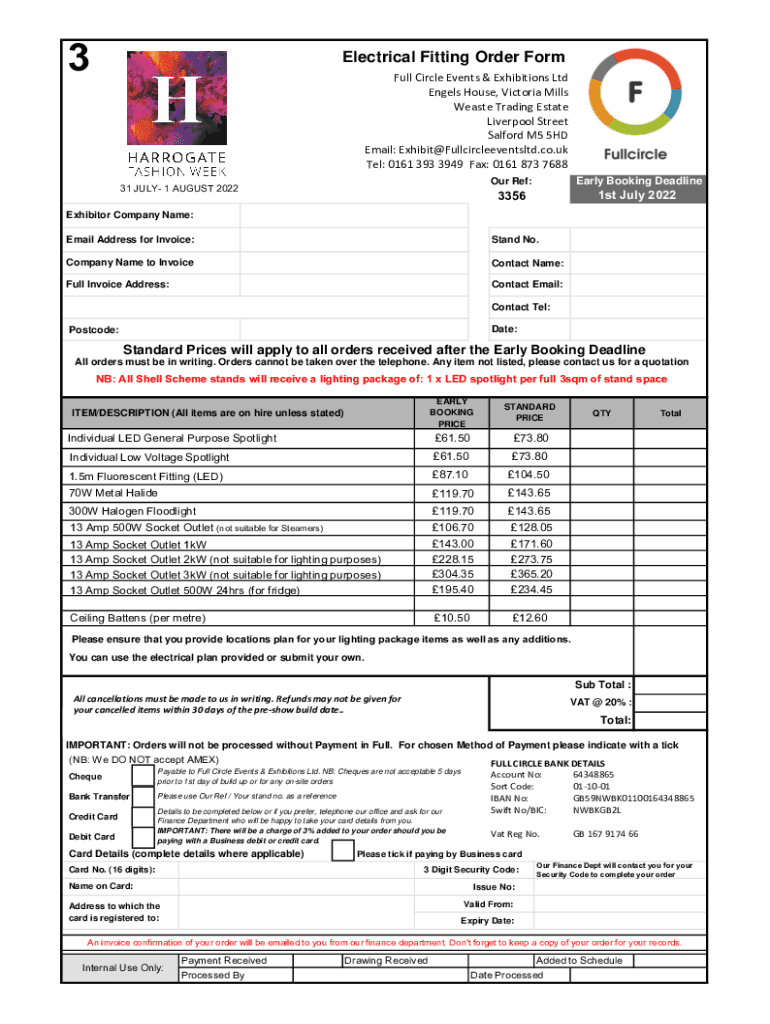 Fillable Online Shell Scheme & Space Only Electrical Fitting Order Form ...