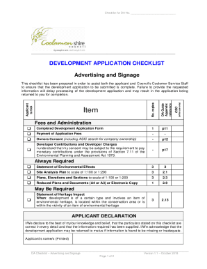 Fillable Online Development Application (DA) Checklist For Advertising ...
