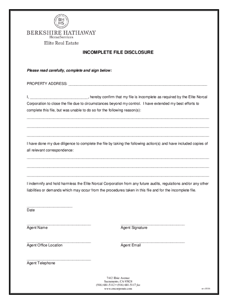 Fillable Online INCOMPLETE FILE DISCLOSURE Fax Email Print - pdfFiller