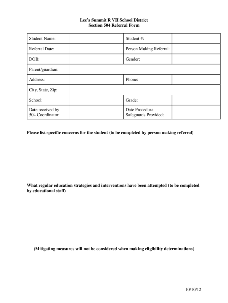 Fillable Online Student Services / 504 Plan Forms Fax Email Print ...