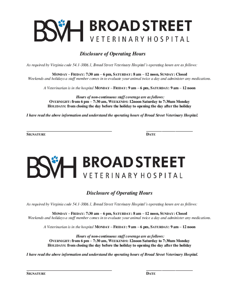 Fillable Online Disclosure of Operating Hours Fax Email Print - pdfFiller