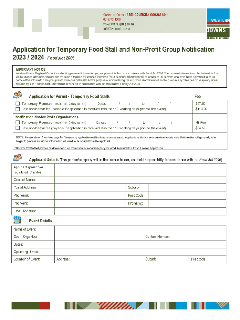 Fillable Online Application for Temporary Food Stall and Non-Profit Group ... Fax Email Print ...