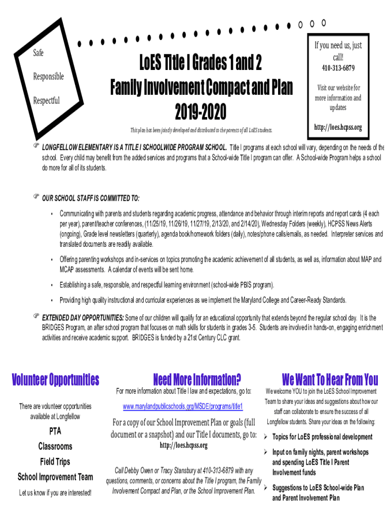 Fillable Online loes hcpss LoES Title I Grades 1 and 2 Family ...