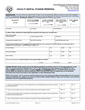 Fillable Online tsbde texas DENTAL HYGIENIST RENEWAL FORM Fax Email ...