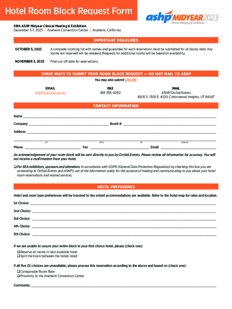 Fillable Online MCM23 Hotel Room Block Request Form. MCM23 Hotel Room ...