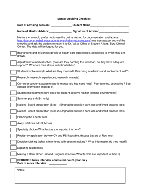 Fillable Online Mentor Advising Checklist Fax Email Print - pdfFiller