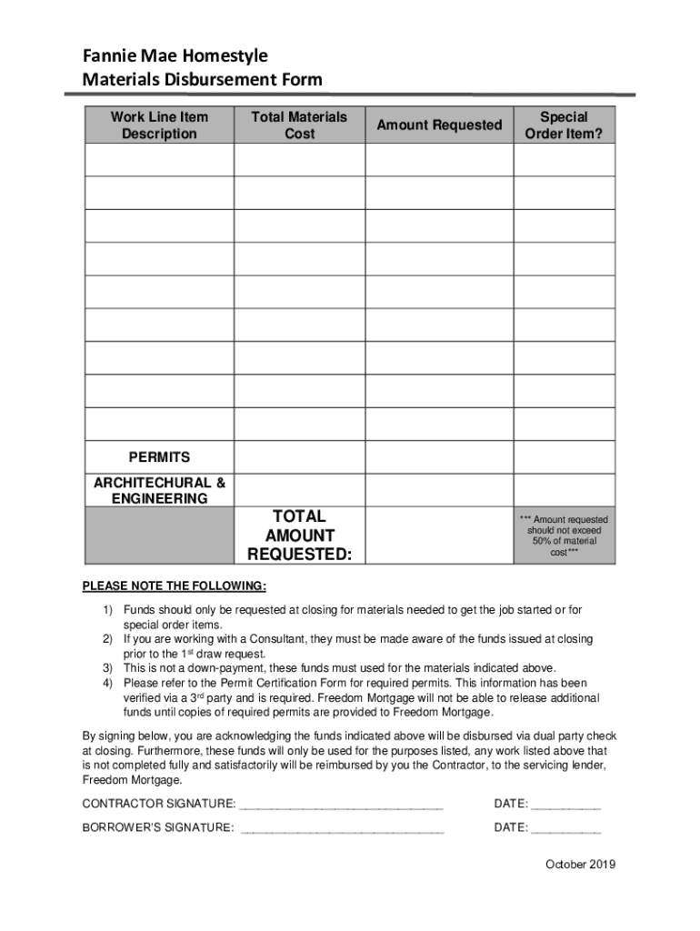 Fillable Online Fannie Mae Homestyle Materials Disbursement Form Fax ...