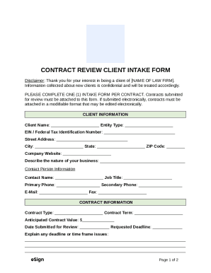 Contract Review Client Intake Doc Template | pdfFiller