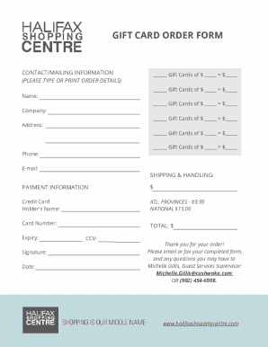 Fillable Online Gift Card Order Form - Updated Fax Email Print - pdfFiller