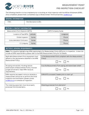 Fillable Online MEASUREMENT POINT PRE-INSPECTION CHECKLIST Fax Email ...