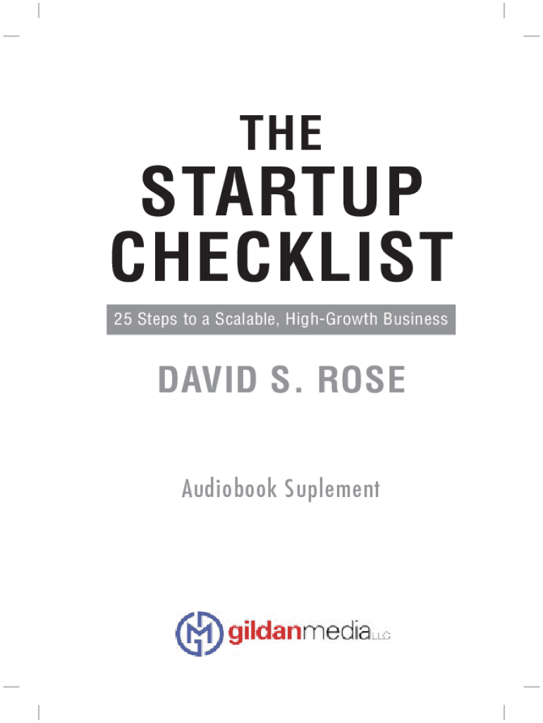 Fillable Online The Startup Checklist: 25 Steps to a Scalable, High ...