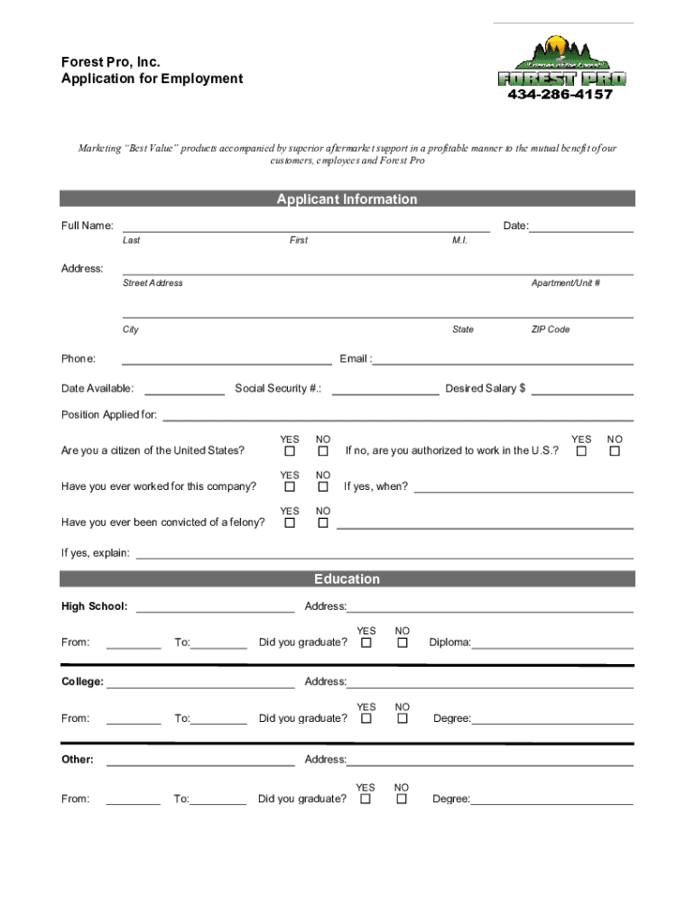 Fillable Online Forest Pro Job Application Fax Email Print - pdfFiller