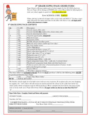 Fillable Online THIRD GRADE SUPPLY PACK ORDER FORM Fax Email Print ...