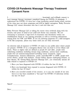 Fillable Online COVID-19 Intake Form for Massage Therapy Form Template ...